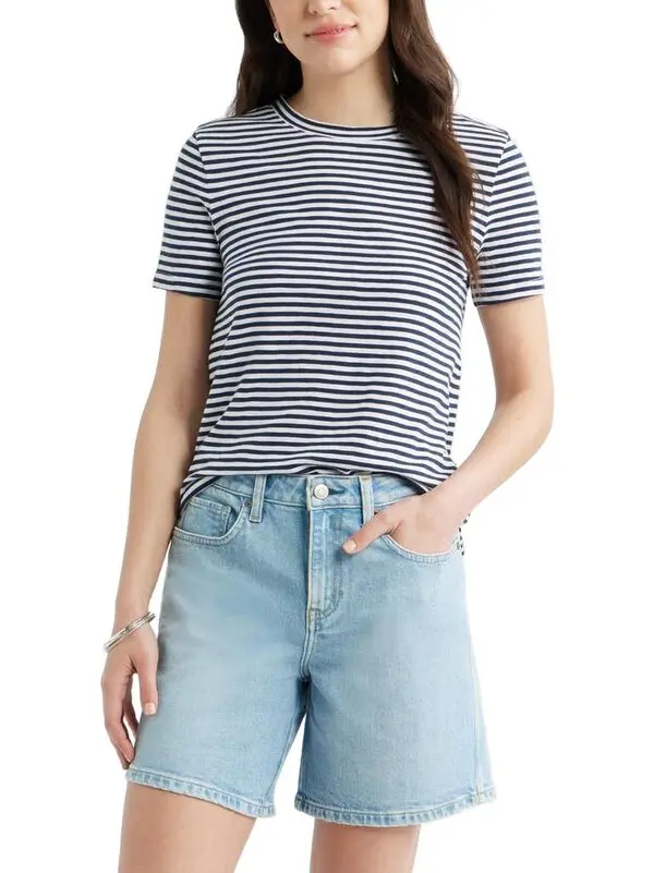 Caslon Cotton Blend Crewneck T-shirt - Navy Still-white Brooke Stripe