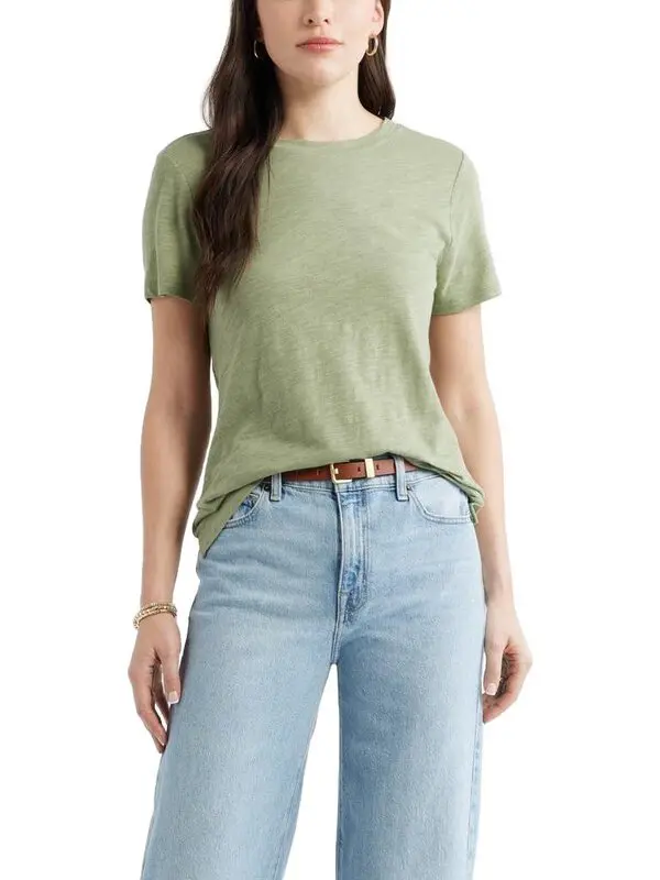 Caslon Cotton Blend Crewneck T-shirt - Olive Acorn