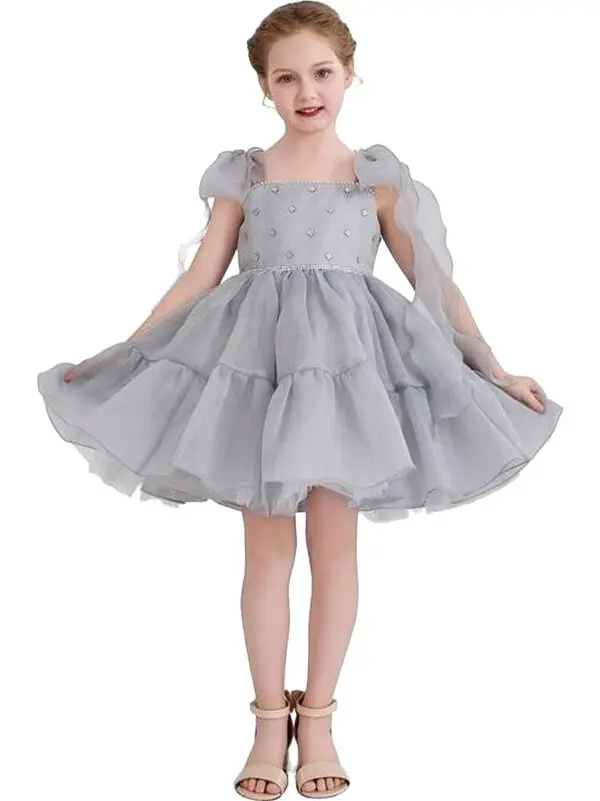 TULLEEN Sparkle Tiered Dress - Grey