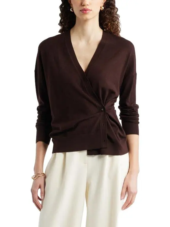Nordstrom Lightweight Wool-blend Cardigan - Brown Coffee