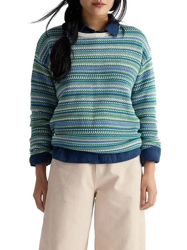SEASALT CORNWALL Betony Stripe Organic Cotton Sweater - Knit Bright Green Multi