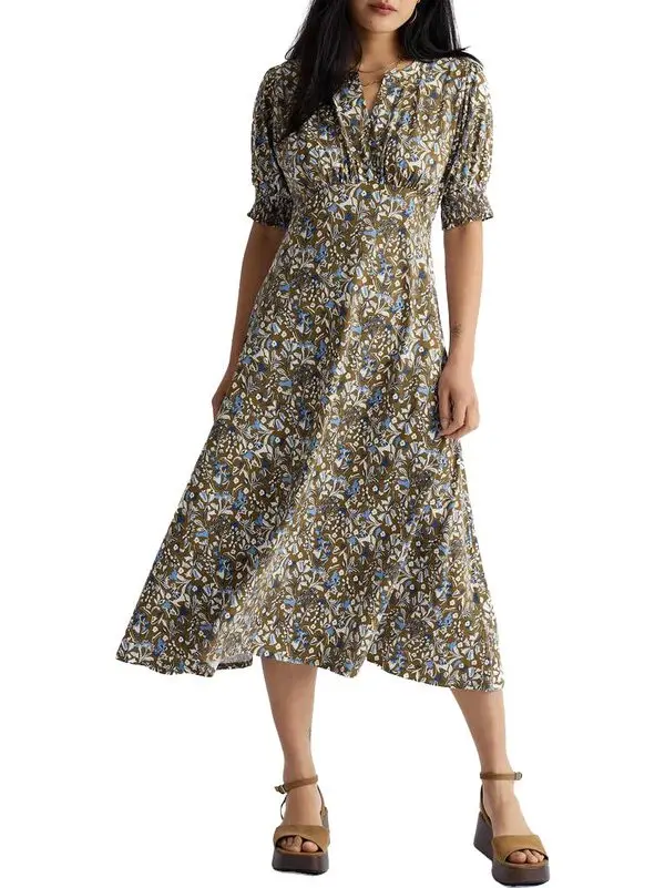 SEASALT CORNWALL Fenil Floral Midi Dress - Woodland Floral Seagrass