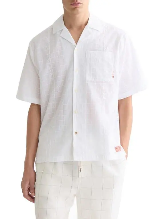 Scotch & Soda Windowpane Relaxed Fit Short Sleeve Button-up Shirt - Bright White