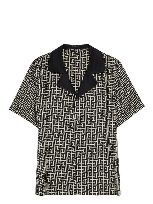 Balmain Monogram Jacquard Camp Shirt - Ivory/black