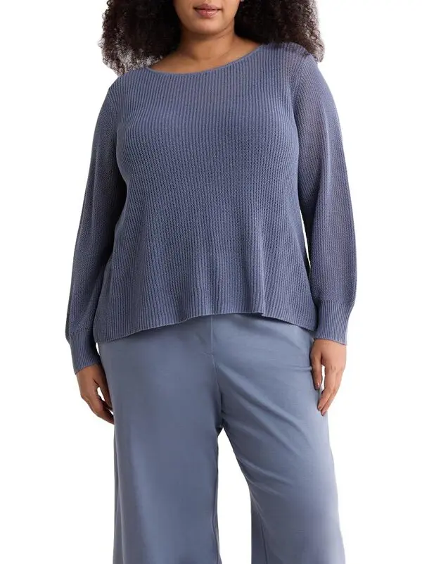 Eileen Fisher Organic Cotton & Silk Ballet Neck Sweater - Flint