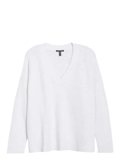 Eileen Fisher Organic Linen & Organic Cotton V-neck Sweater - White