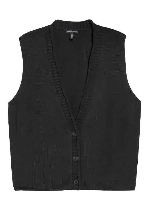 Eileen Fisher Organic Cotton Blend Sweater Vest - Black