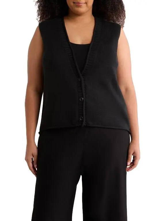 Eileen Fisher Organic Cotton Blend Sweater Vest - Black