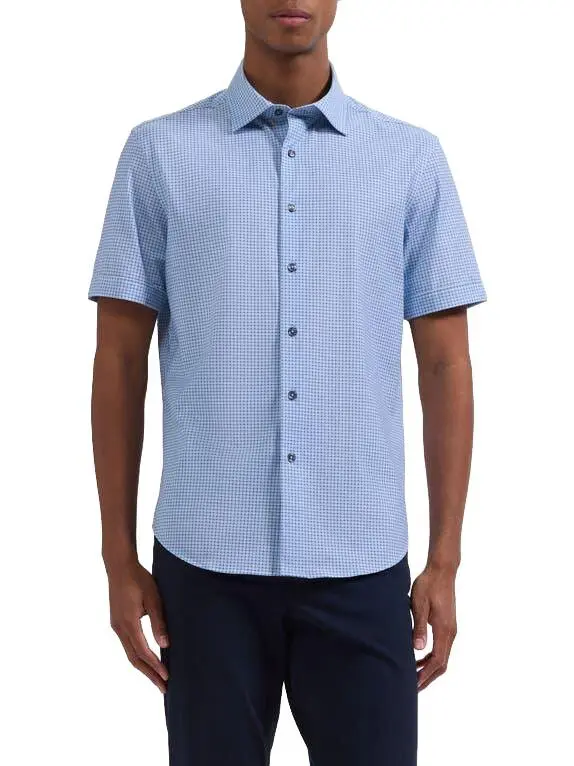 Bugatchi Miles Ooohcotton® Neat Dot Print Short Sleeve Button-up Shirt - Air Blue