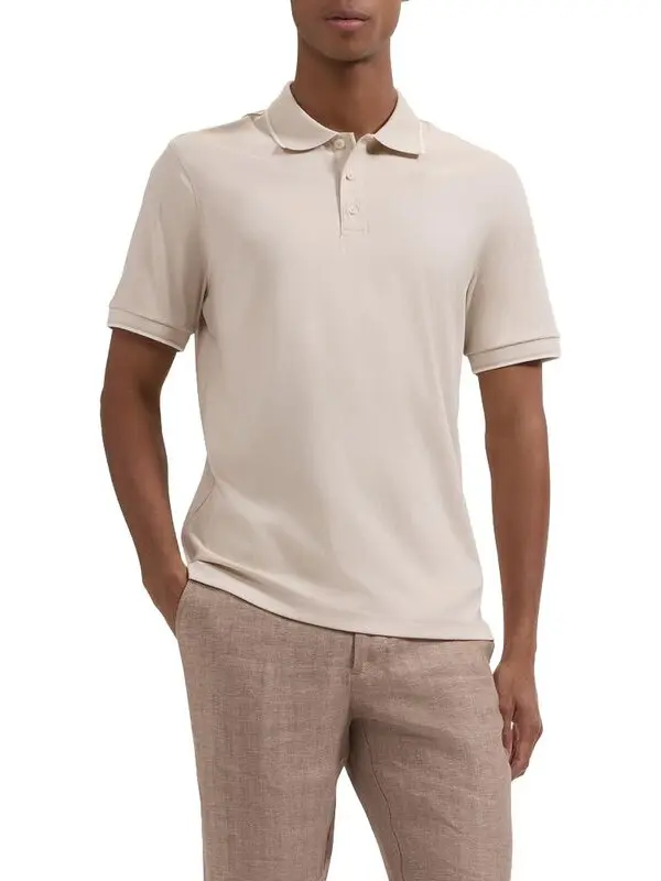 Bugatchi Tipped Pima Cotton Piqué Polo - Almond