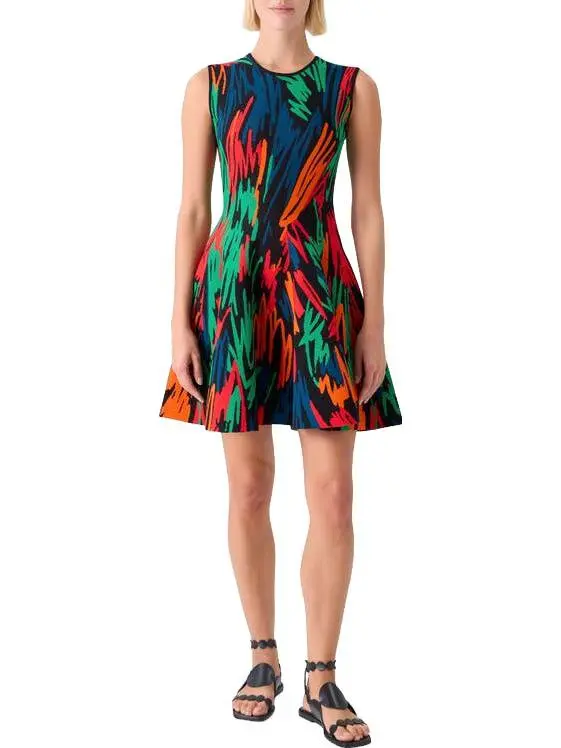 Akris Scribble Jacquard Fit & Flare Dress - Black-multi