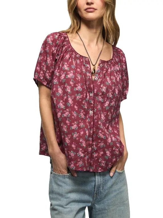 Lucky Brand Flowy Raglan Sleeve Top - Berry Floral