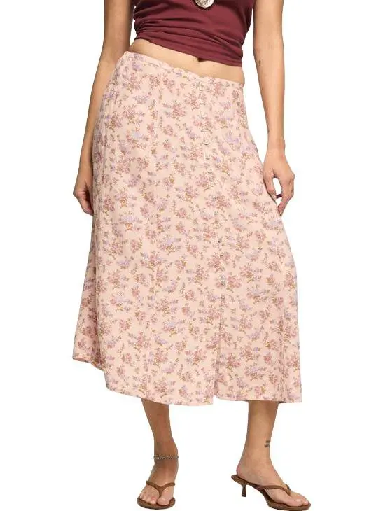 Lucky Brand Simone Floral Midi Skirt - Pink Floral