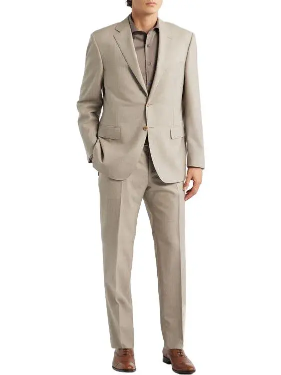 Canali Siena Regular Fit Solid Tan Wool Suit - Beige
