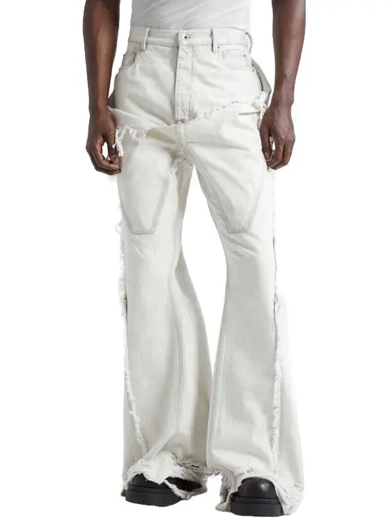 Rick Owens Slivered Shredded Bootcut Jeans - Milk Wash