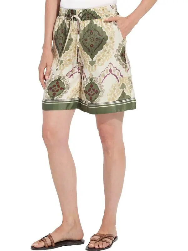 Lyssé Adhara Printed Satin Drawstring Shorts - Green Print