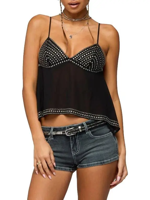 EDIKTED Studded Satin Camisole - Black