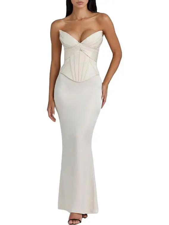 House Of Cb Strapless Corset Gown - Cream