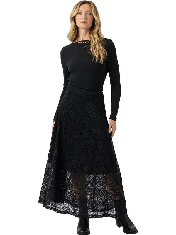 SAINT + SOFIA Lana A-line Midi Skirt - Black Lace