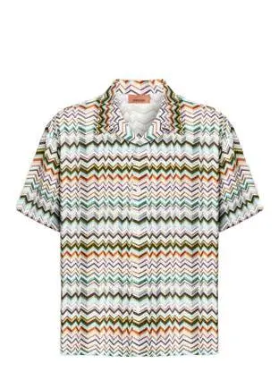 UM Bowling Shirt In Viscose With Irregular Zigzag Print - Brown Multi