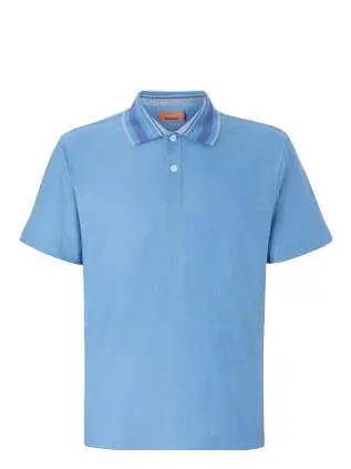 UM Jacquard Cotton Polo Shirt With Tone-on-tone Zigzag Design - Light Blue