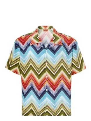 UM Bowling Shirt In Viscose With Macro Zigzag Print - Multicoloured