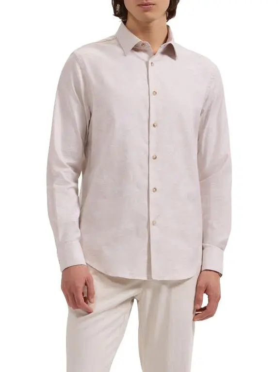 Bugatchi Julian Shaped Fit Floral Jacquard Stretch Cotton Button-up Shirt - Almond