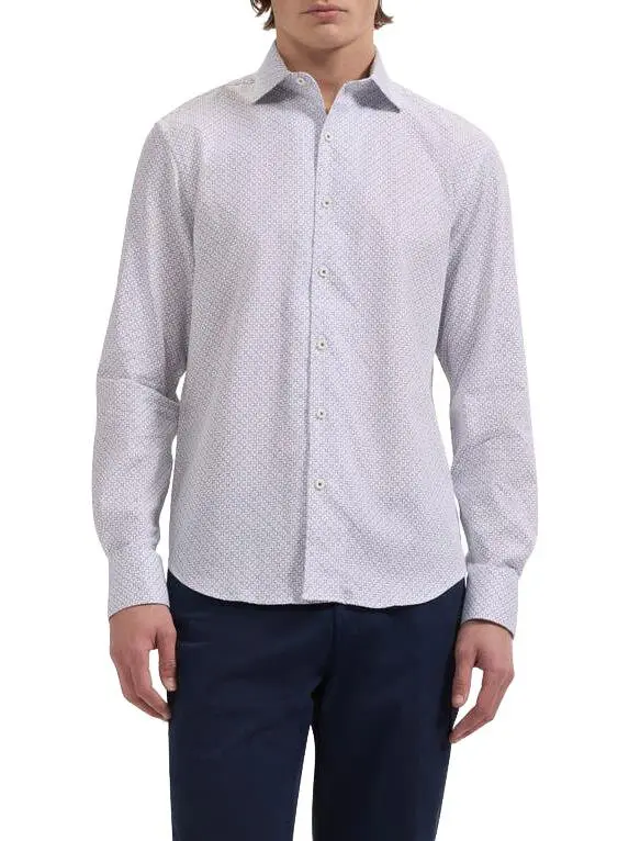 Bugatchi Alvin Shaped Fit Geo Print Button-up Shirt - White