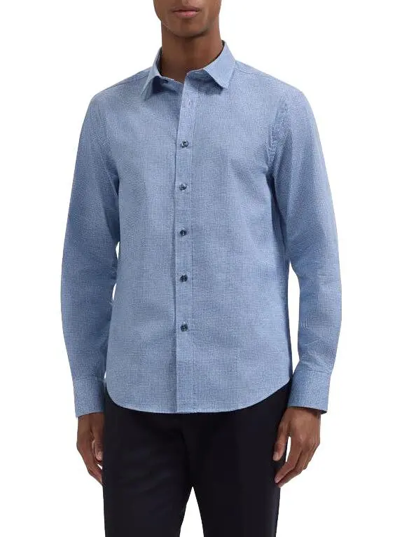 Bugatchi Julian Shaped Fit Houndstooth Cotton Button-up Shirt - Classic Blue