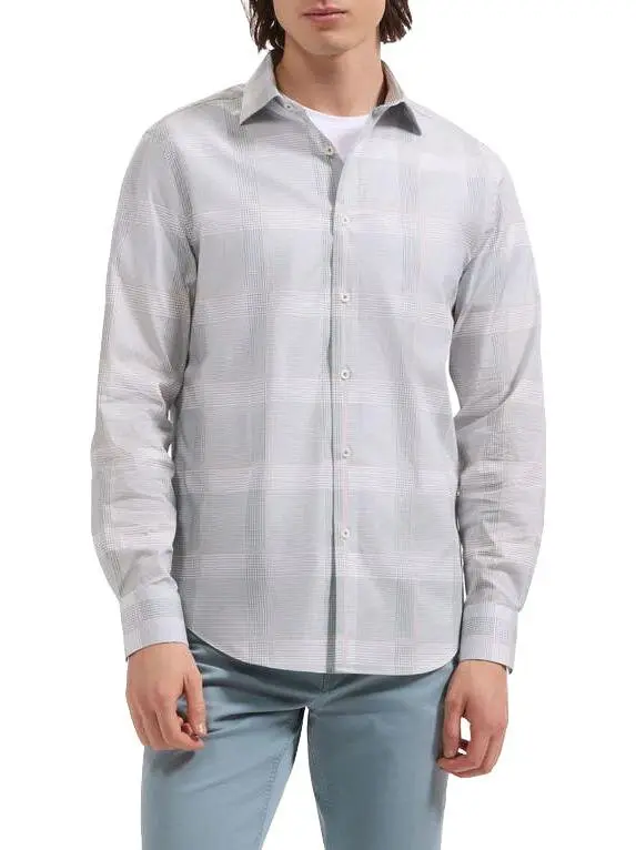 Bugatchi Axel Shaped Fit Glen Plaid Stretch Cotton Button-up Shirt - Shark