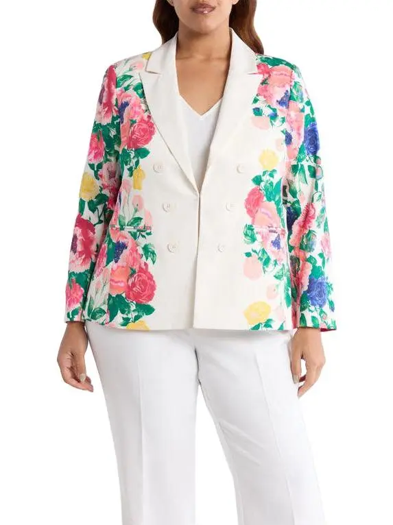 TAHARI ASL Floral Double-breasted Blazer - Ivory Multi
