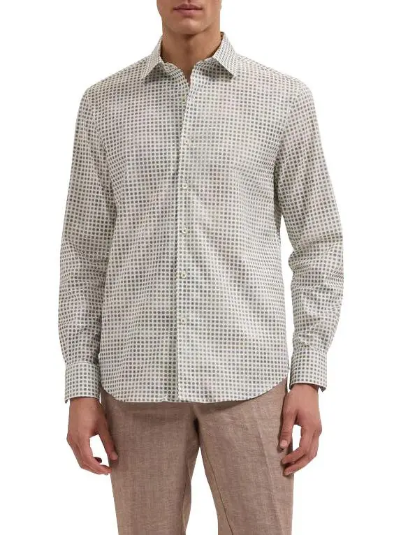 Bugatchi Alvin Shaped Fit Geo Print Button-up Shirt - Khaki