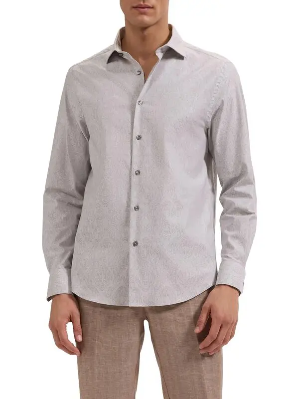 Bugatchi Axel Shaped Fit Stretch Cotton Button-up Shirt - Khaki