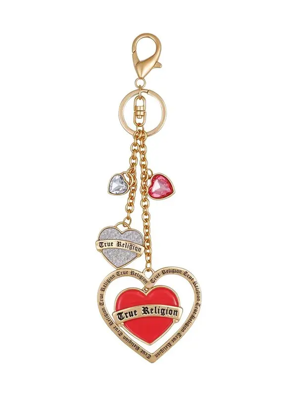 True Religion Triple Heart Bag Charm - Gold Tone
