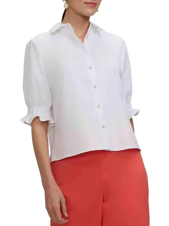 Foxcroft Vivienne Elbow Sleeve Matte Sateen Button-up Shirt - White