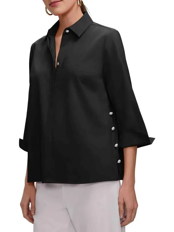 Foxcroft Beatrice Matte Satin Shirt - Black