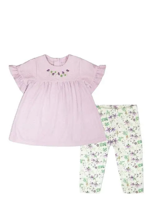 DEUX PAR DEUX Jersey Tunic And Cotton Capri Set - Lavender And Green Flowers