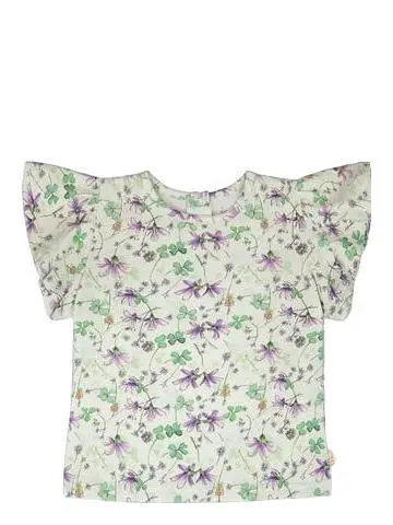 DEUX PAR DEUX Jersey Flutter-sleeve T-shirt - Green Floral Print