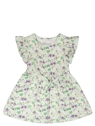 DEUX PAR DEUX Jersey Flutter Sleeve Dress - Green Floral Print