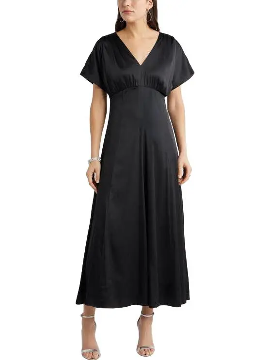 Chelsea28 Seamed Stretch Satin Maxi Dress - Black