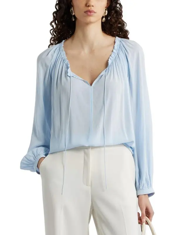 Nordstrom Gathered Tie Neck Blouse - Blue Floaty