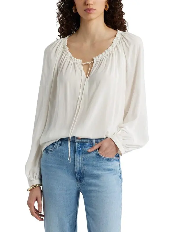 Nordstrom Gathered Tie Neck Blouse - Ivory Tofu