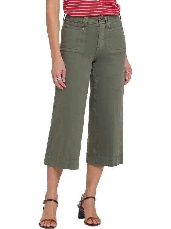 NYDJ Brigitte Patch Pocket Wide Leg Capri Jeans - Desert Green