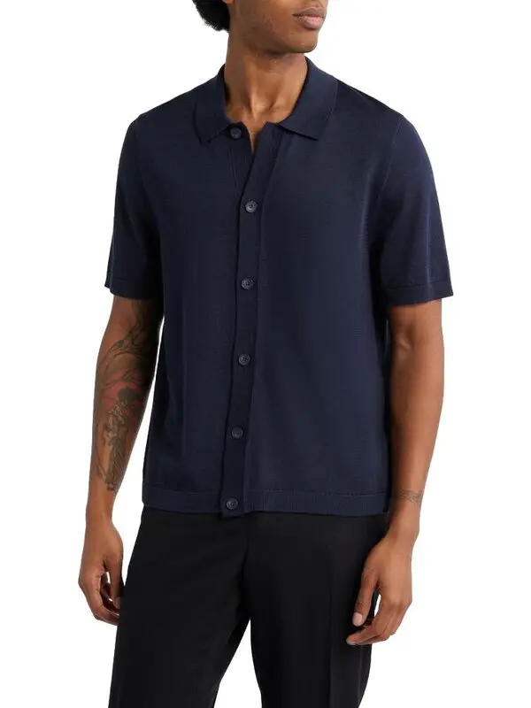 OPEN EDIT Short Sleeve Silk Cardigan - Navy Seaborne