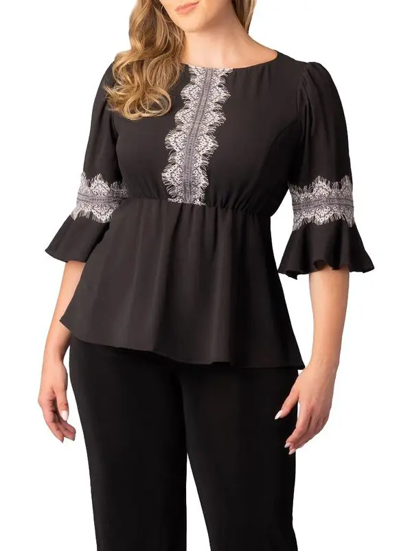 KIYONNA Lace Peplum Top - Black Noir