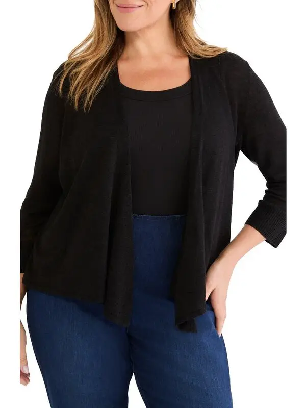 NIC+ZOE Slub Knit Linen Blend 4-way Cardigan - Black Onyx