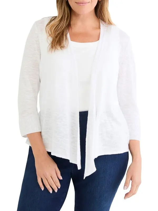 NIC+ZOE Slub Knit Linen Blend 4-way Cardigan - Paper White