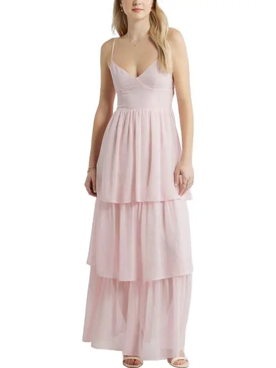 Bp. Tiered Chiffon Maxi Cocktail Dress - Pink Balm