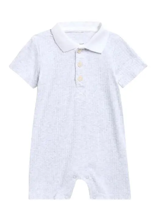 LITTLE ME Rib Polo Romper - Grey