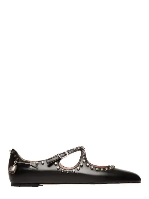 Bally Ballyrina Leather Flat With Studs - Black